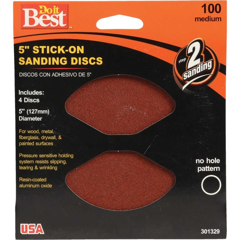 5 In. 100 Grit Stick On Sanding Disc 4 Pack Building Depot
